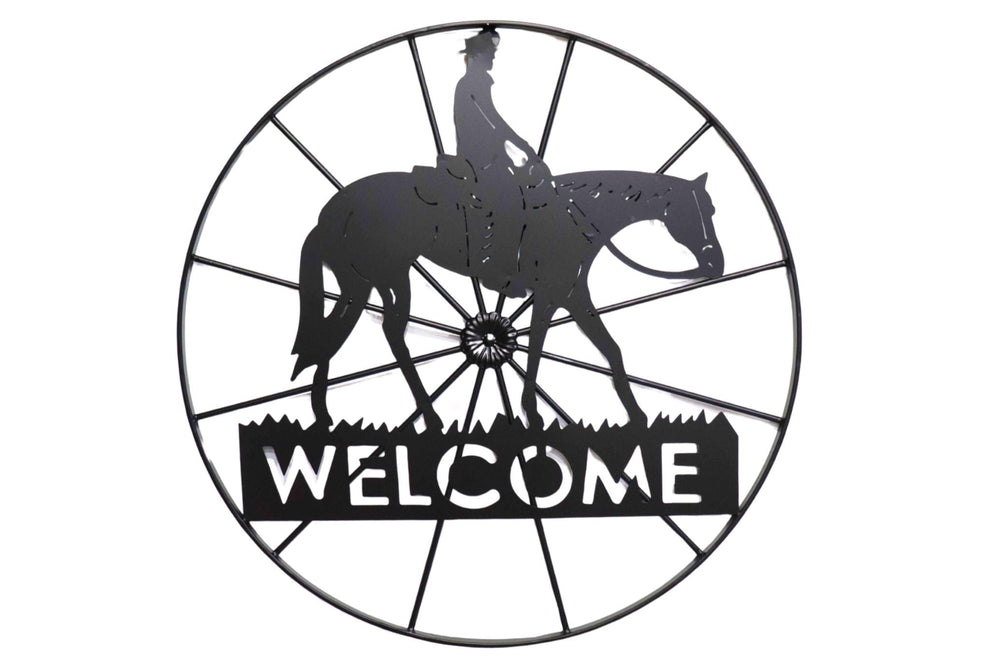 Metal Wall Art Cowboy Wheel Welcome 60cm – RC Direct Import