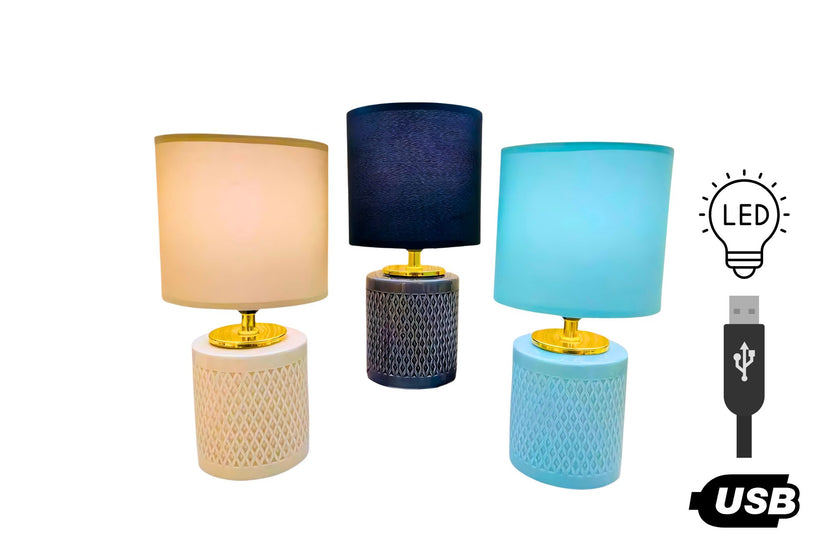 Ceramic LED Table Lamp USB 15x29cm 3 Asstd – RC Direct Import